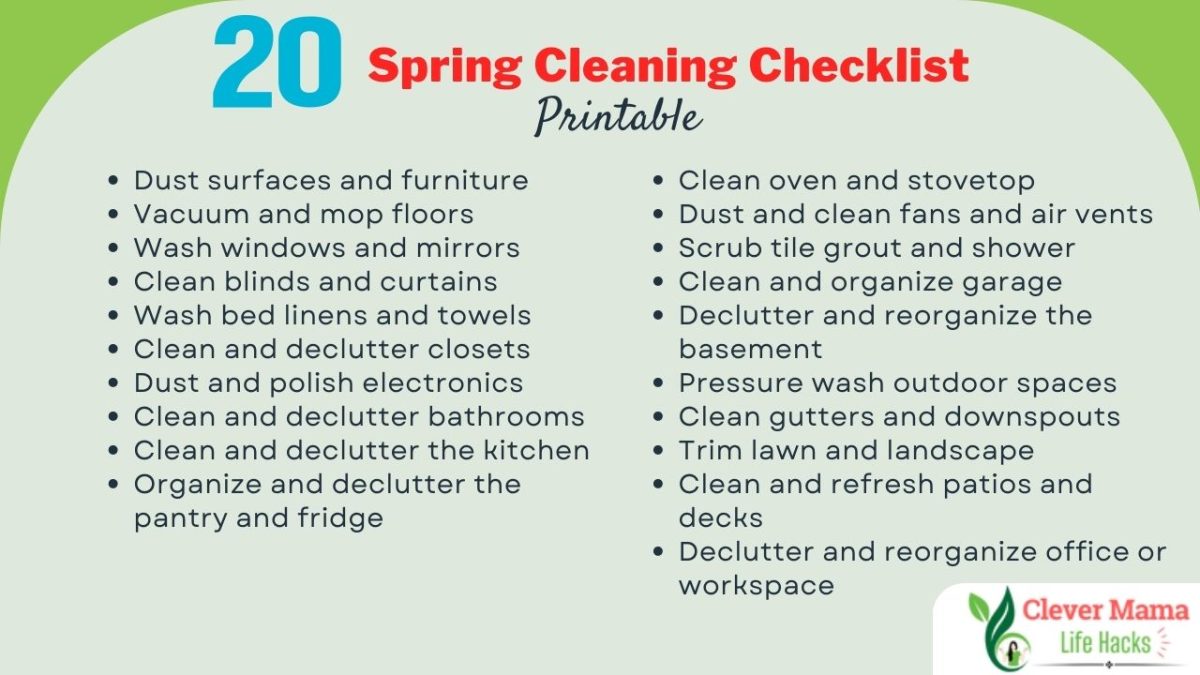 20 Spring Cleaning Hacks and Checklist (Printable) - Clever Mama Life Hacks